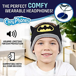 CozyPhones Batman Kids Headphones Volume Limited with Thin Speakers & Super Soft Fleece Headband - Perfect Toddlers & Children's Earphones for Home, School & Travel