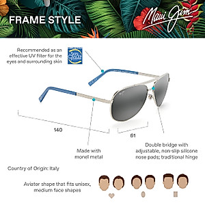 Maui Jim Men's and Women's Seacliff Polarized Aviator Sunglasses, Silver/Neutral Grey, Medium