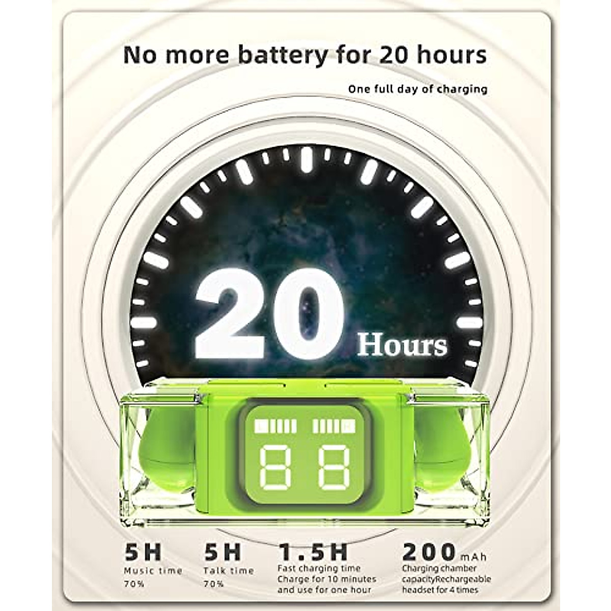 Xmenha Wireless Earbuds Bluetooth in Ear Headphones for iPhone Android Transparent Blue Tooth 5.3 Ear Buds True Wireless Earphones Audifonos Bluetooth Inalambricos TWS Cordless Earbud Green