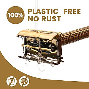 Safety Razor with Chrome Plated Handle, Single Blade Razors for Men with 5 Replacement Blades Long Handle Double Edge Safety Razor