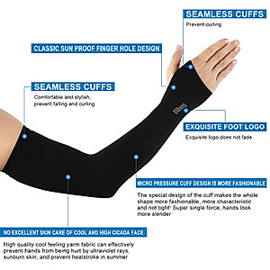 QUhang 6 Pairs Arm Compression Sleeves for Women Men Outdoor UPF50 UV Protection Sun Sleeves Cooling Tattoo Black Sleeves with Thumb Hole