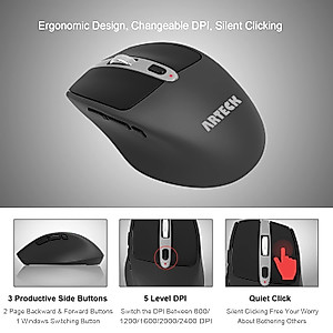 Arteck 2.4G Wireless Keyboard and Mouse Combo Stainless Steel Ultra Slim Full Size Keyboard Keyboard and Ergonomic Mice for Computer Desktop PC Laptop and Windows 10/8/7 Build in Rechargeable Battery