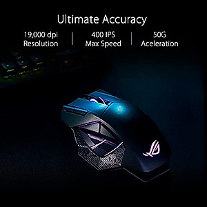 ASUS ROG Spatha X Wireless Gaming Mouse (Magnetic Charging Stand, 12 Programmable Buttons, 19,000 DPI, Push-fit Hot Swap Switch Sockets, ROG Micro Switches&Paracord and Aura RGB lighting),Black