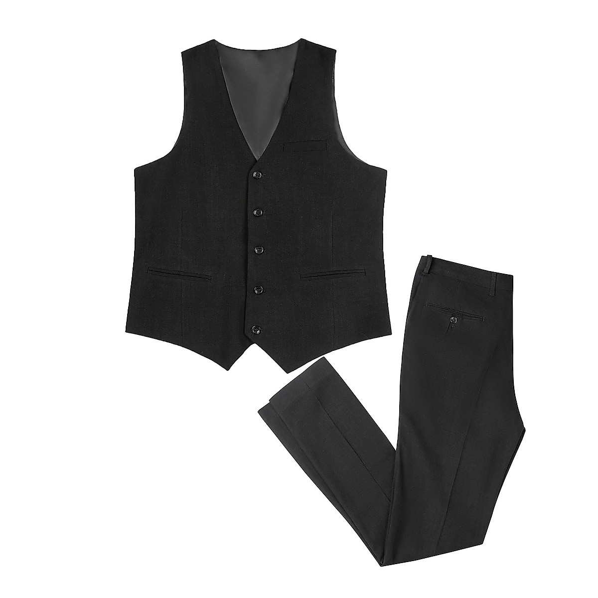 Qiatuu Mens 2 Piece Linen Suit Casual Slim Fit Suits for Summer Beach Wedding Retro Prom Tux Suits Linen Vest and Pant Black-L