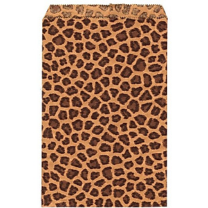 200 pcs Leopard Print Paper Gift Bags Shopping Sales Tote Bags 6" x 9"