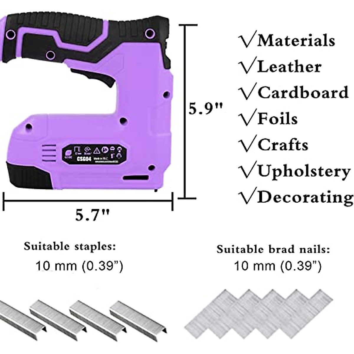 BHTOP Purple Cordless Staple Gun, 4V Power Brad Nailer/Staple Nailer，Electric Staple with Rechargeable USB Charger (Include 1500pcs Staples and 1500pcs Brad Nails)