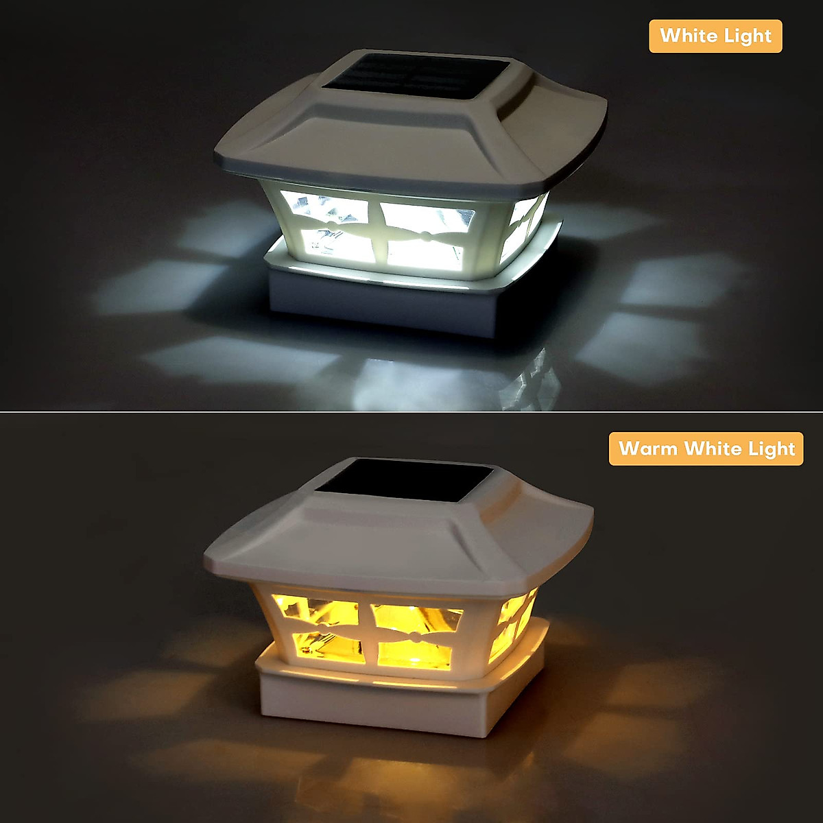 Solar Post Lights Outdoor 4x4 Post Cap Lights 4 Packs LED Deck Fence Light Waterproof Square Landscape Fence Lights for 4x4 PVC Vinyl Wood Post Garden Patio Yard Walkway White