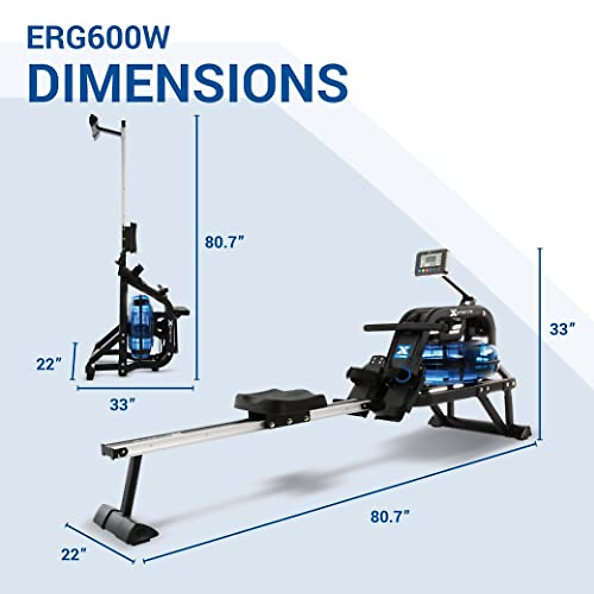 XTERRA Fitness ERG600W Water Rowing Machine, Full Body Workout, Durable, Standing, Cordless, Space-Saving Rower, Steel Frame, Contoured Seat and a Variety of Programs
