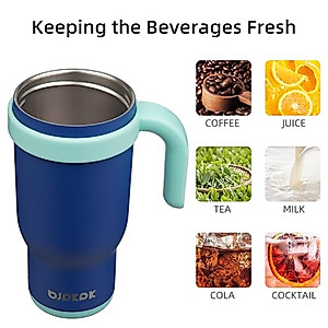 BJPKPK 18 OZ Insulated Travel Tumbler with Handle and Straw, Stainless Steel Water Bottle, Double Wall Vacuum Insulated Mug, for Work, Car, Travel, Deep Blue