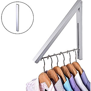 Single Foldable Clothing Rack, Wall-Mounted Retractable Clothes Hanger for Laundry Dryer Room, Hanging Drying Rod, Small Collapsible Folding Garment Racks, Dorm Accessories (Chrome)