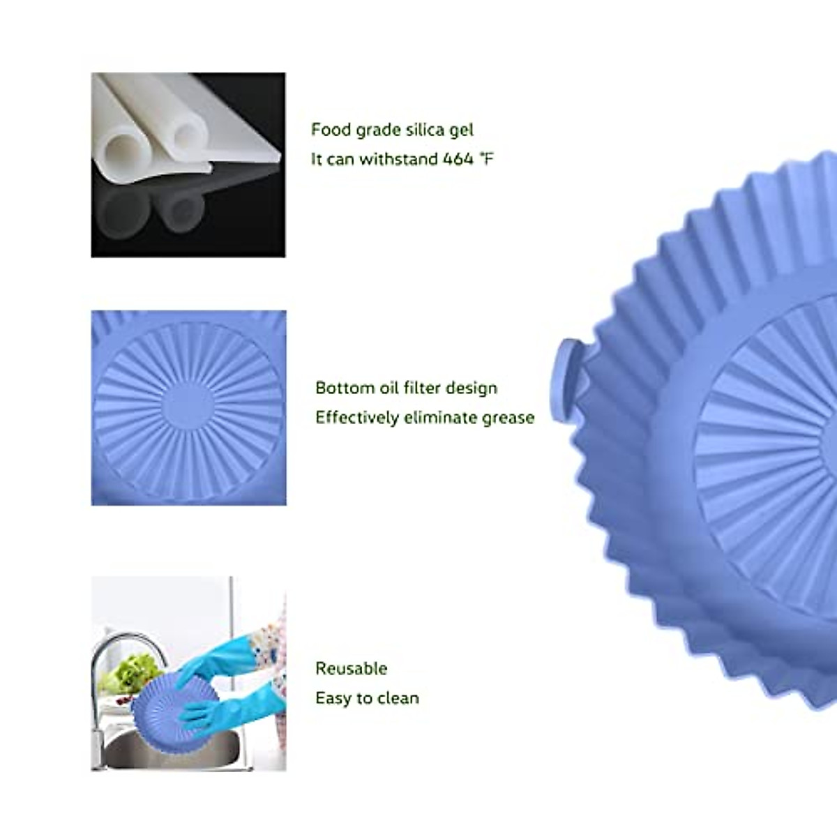 10 Inch Air Fryer Silicone Liners, Round XLarge Silicone Air Fryer Basket, Reusable Air Fryer Silicone Baking Tray for Air Fryer 7 Quart or Bigger, Non-stick (Sky Blue)