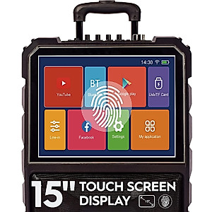 Professional Karaoke Machine with Lyrics Display, Bluetooth Portable Singing PA Speaker System for Christmas Party, Built-in 15" Tablet, LED Lights, 2 Wireless Microphones, USB, AUX, SD & FM Radio