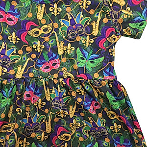 Baby Girl Kids Mardi Gras Carnival Dress with Mardi Gras Face Masks Print (7t) Black