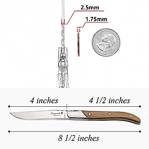 FLYINGCOLORS Flying Colors Laguiole Steak Knife Set. Stainless Steel, Olive Wood Handle, Gift Box, 6 Pieces