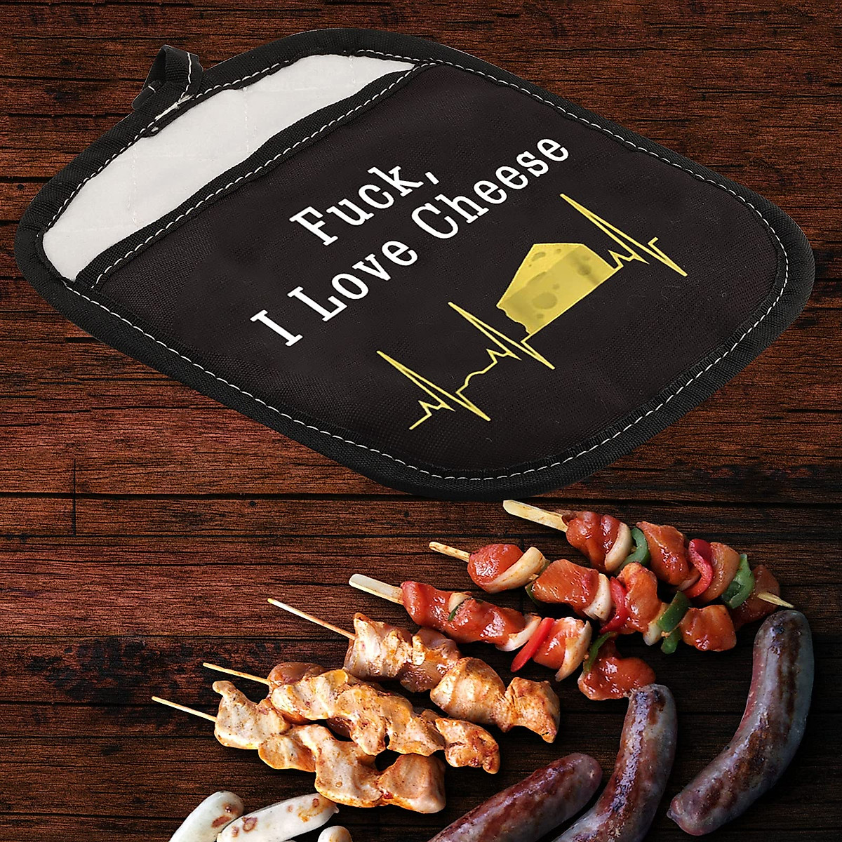 LEVLO Funny Oven Mitt with Hot Pads Cheese Lover Gifts F*ck I Love Cheese Pot Holder for Friend Family (I Love Cheese)