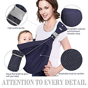 Baby Sling Carrier, Adjustable One Shoulder Labor-Saving Baby Holder Carrier, Baby Mesh Half Wrapped Sling Hip Carrier for Newborn to Toddler (Dark Blue)