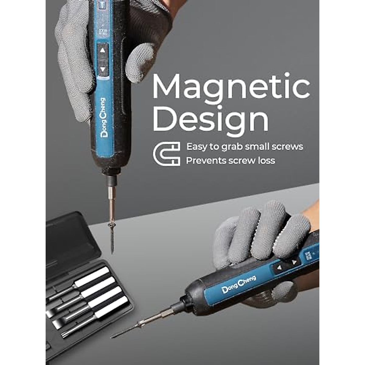 DongCheng 4V Cordless Electric Screwdriver, 2000mAh Battery Powered Rechargeable Screwdriver with 3 Torque Setting Up to 5N.m, 300RPM, Dual LED Lights, 8pcs 2-Inch Magnetic Screw Bits for Home DIY