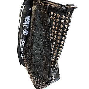 Womens Skull Print Hobo Tote Leather Shoulder Bag Punk Handbag and purses 2 sets (Big-Black-2-piece set)