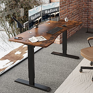Radlove Dual Motor Height Adjustable Standing Desk, 63 x 30 Height Adjustable Computer Desk Sit Stand Desk Home Office Desks with Splice Board 265 lb Load Capacity Black Frame + Rustic Brown Top