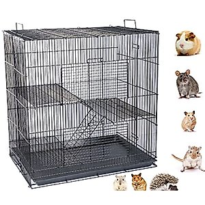 Foldable 3-Level with Narrow 3/8 Inch Bar Spacing Chew Free Small Animal Critter Travel Carrier Cage for Guinea Pig Ferret Chinchilla Sugar Glider Rats Mice Gerbil