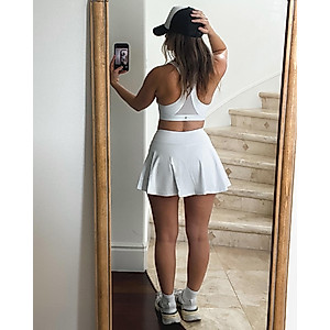 Stelle Women Tennis Golf Skirts High Waisted with Inner Shorts for Athletic Workout Sports Skorts Running Pickleball (WT, S) White