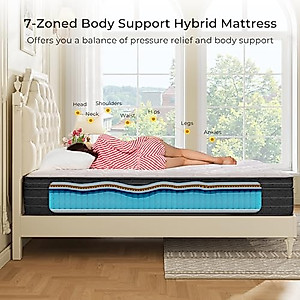 koorlian Queen Size Mattress, 12 Inch Hybrid Queen Mattress in a Box, 3 Layer Premium Foam with Pocket Springs for Motion Isolation and Pressure Relieving, Medium Firm Feel, 120-Night Trial