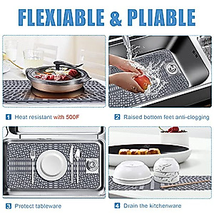 JUSTOGO Sink Protectors for Kitchen Sink,Silicone Sink Mat Grid Accessory 26 "x 13 ",1 PCS Non-slip Grey Sink Mats for Bottom of Kitchen Farmhouse Stainless Steel Porcelain Sink
