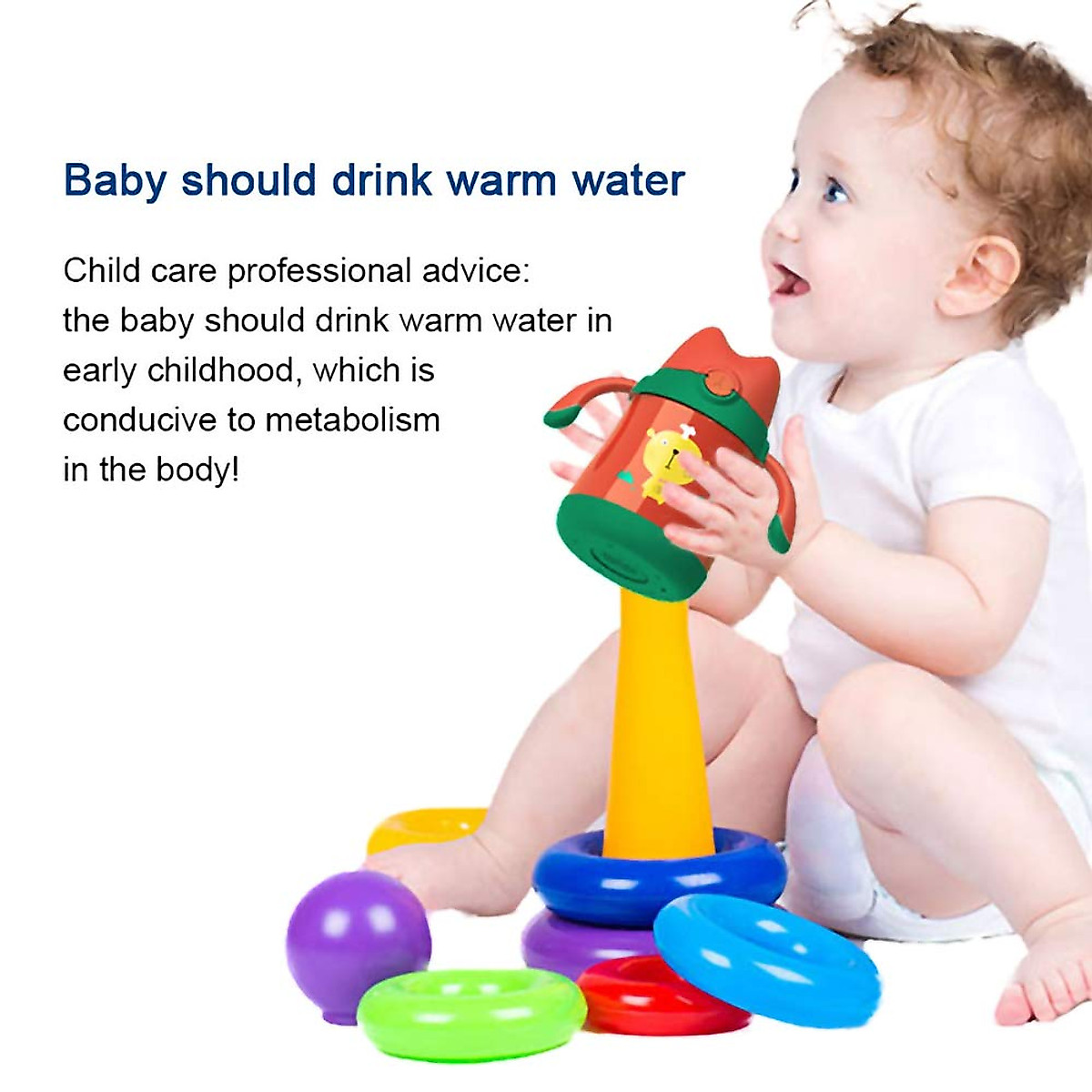 AINAAN Stainless Steel Travel Mug Thermos Kids Flask Thermal Cup BPA Free with Straw Water Bottle 350ml （Blue）