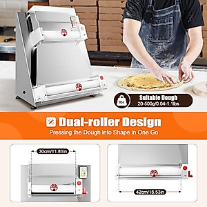 Pizza Dough Roller Sheeter, Pizza Size 4-15.74in, Commercial Dough Roller Machine, Semi-Automatic Stainless Steel Pizza Dough Roller, 110V Pizza Dough Pasta Maker Equipment, Save Time