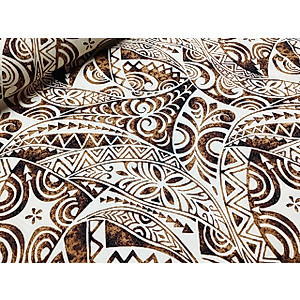 Originals by HITOMI Brown Swirly Tribal 100% Cotton Hawaiian Print Fabric Sold by The Yard, Red