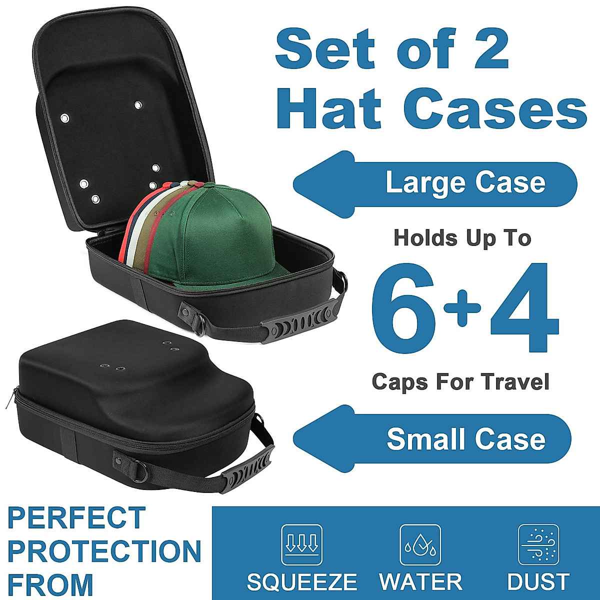 Epesoware 2pcs Hat Travel Case for Baseball Caps - Premium Hat Carrier Case with Carrying Handle, Shoulder Strap and Luggage Strap, Protect Up to 10 Hats, Hat Storage Organizer at Home