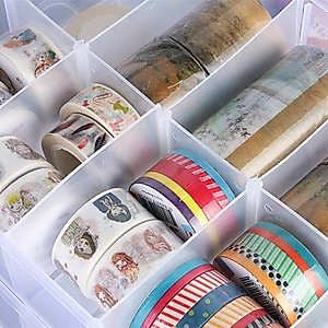 Washi Tape Holder, Washi Tape Box Organizer Craft Storage - 3 Layer Large Divider Closet Container, with 30 Adjustable Compartments, Clear