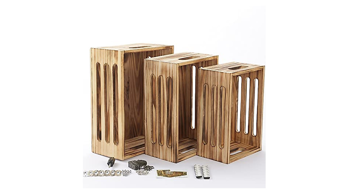 Set of 3 Wooden Crates for Storage & Decor | Farmhouse Style