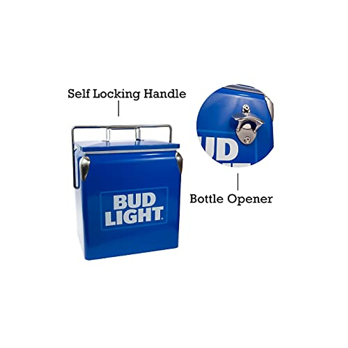Bud Light King of Beers Retro Ice Chest Cooler with Bottle Opener 13L (14 qt), 22 Can Capacity, Yellow and Silver, Vintage Style Ice Bucket for Camping, Beach, Picnic, RV, BBQs, Tailgating, Fishing