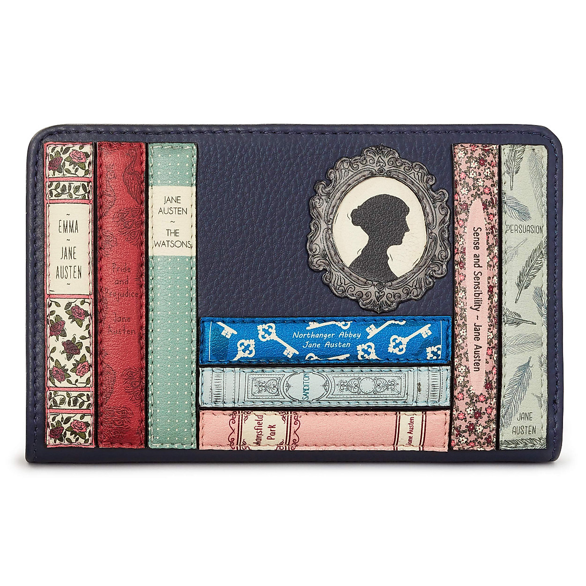 Yoshi Jane Austen Bookworm Flap Over Ladies Purse, Genuine Leather Womens Wallet, Navy, One Size, Classic