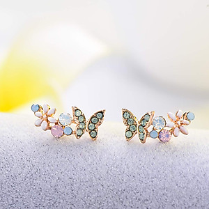 YOQUCOL Clear AB Multiple Colors Austrian Crystal Butterfly Climber Cute Earrings Ear Vine Wrap For Women