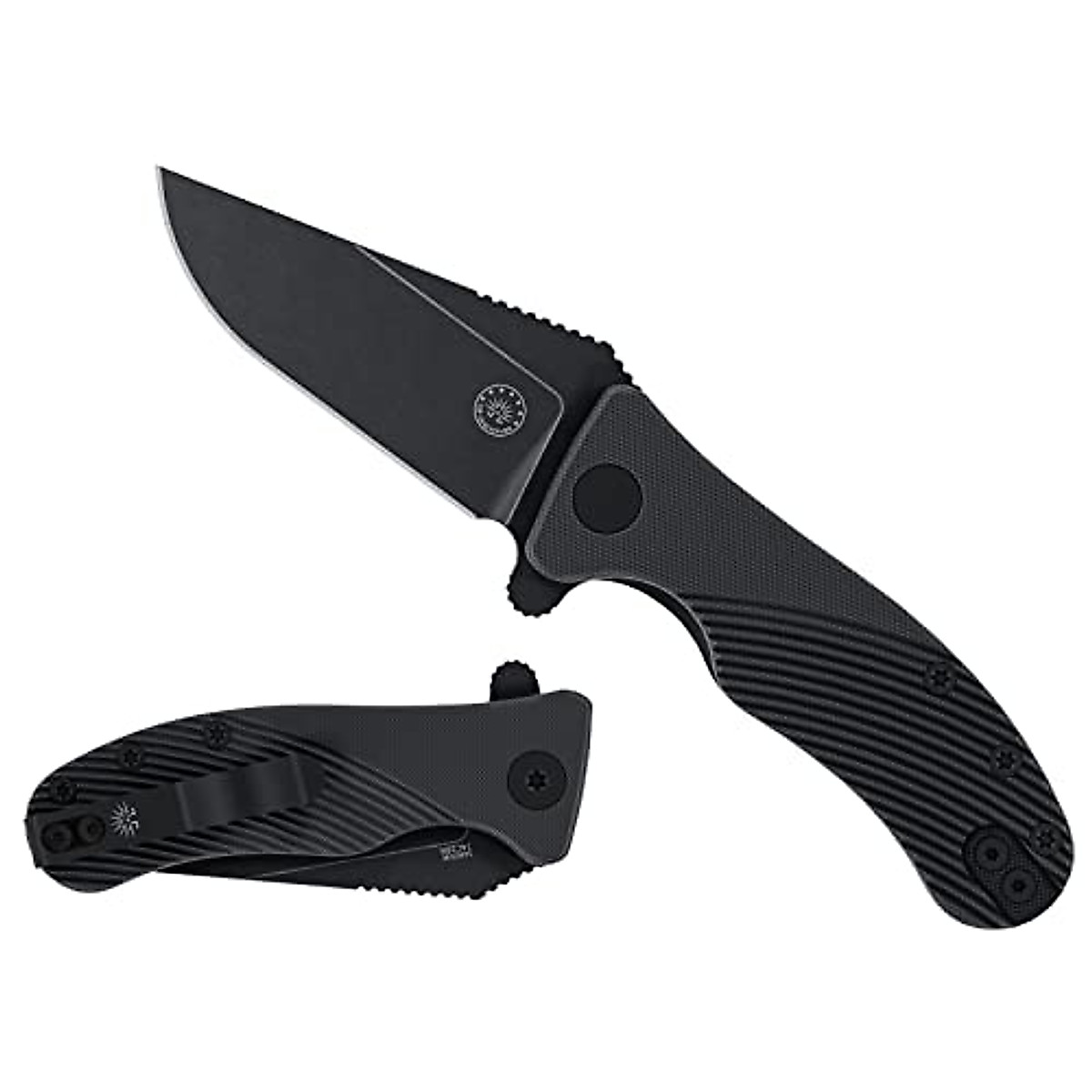 Off-Grid Knives - Baby Rhino Blackout, Legal Carry EDC Compact Folding Knife w. Sandvik 14C28N Blade Steel, G10 Scales, Deep Carry Left and Right Hand, Built Like A Tank