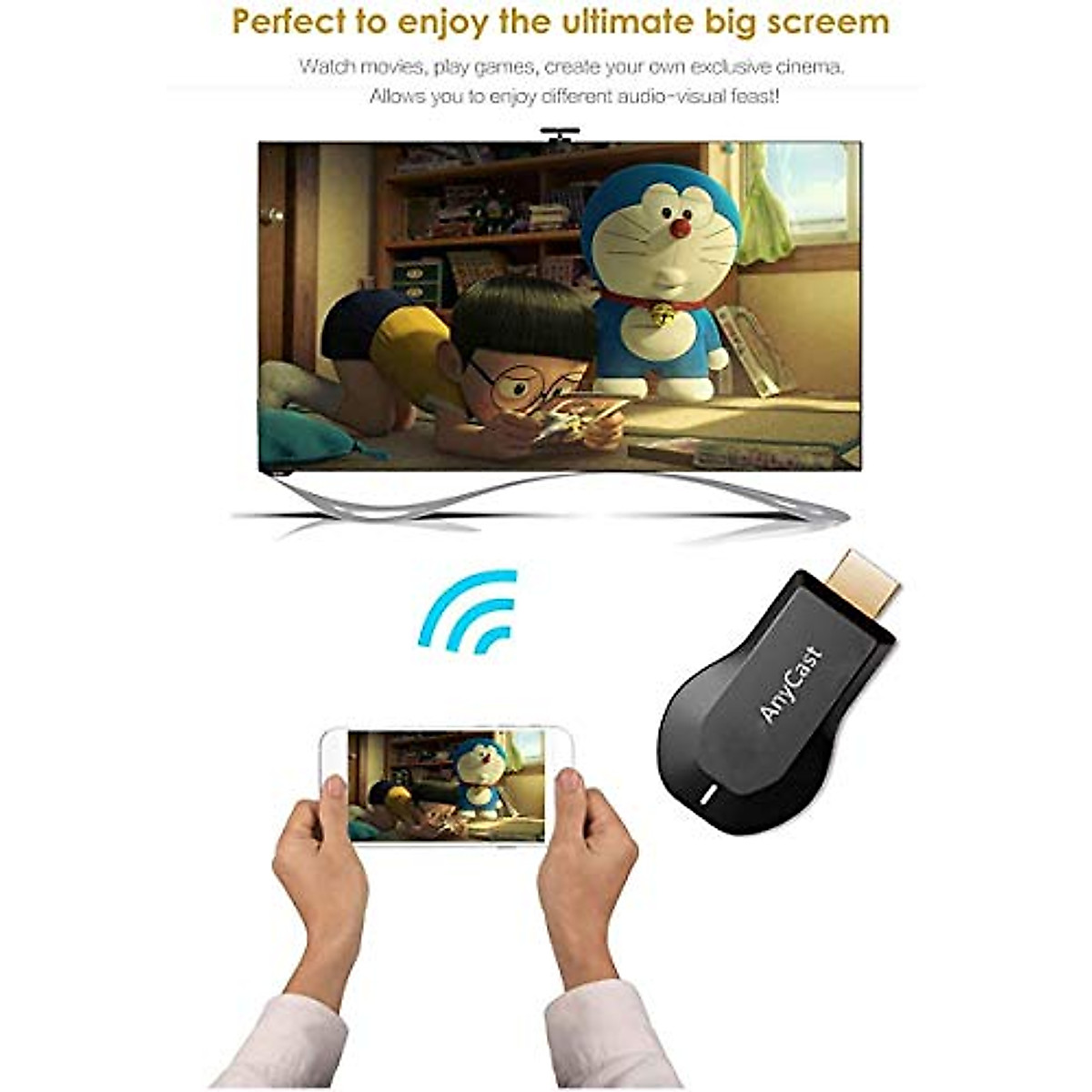 WiFi Wireless Display Dongle 1080P Mini Receiver Sharing HD Video from Projectors Cell Phones Tablet PC Support Airplay/ Chromecast/Chromecast Tv/Miracast/Miracast Dongle for Tv