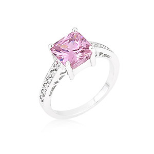 Kate Bissett Rhodium Plated to .925 Sterling Silver Bonded Princess Isabella Ring with Pink Ice Color CZ Size 8