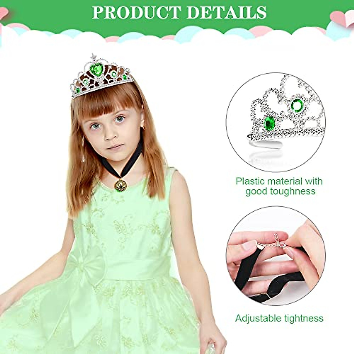 Vicloon Princess Dress Up Accessories, 3 Pcs Elsa Dress Up Set for Toddler Girls with Elsa Crown,Wand,Gift Sets for Little Girls Christmas Party Cosplay Set for 3+ Years Old