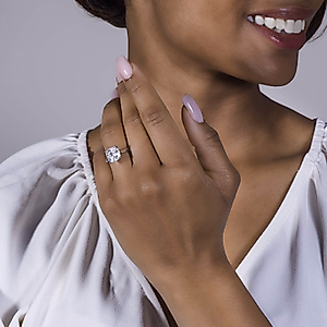 Charles & Colvard Created Moissanite 9.5mm Cushion Cut Engagement Ring for Women | 4.2 cttw DEW | Lab Grown | Solid 14K White Gold with Rhodium | Size 4