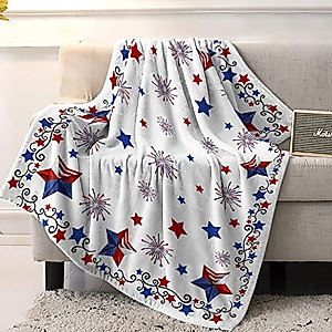 Patriotic Blanket 4th of July American Flag Stars Flannel Super Soft Breathable Throw Blankets Freedom Fireworks Warm Cozy Bedspread Decorative for Sofa Couch Chair Bedroom All Seasons Use 40" x 50"