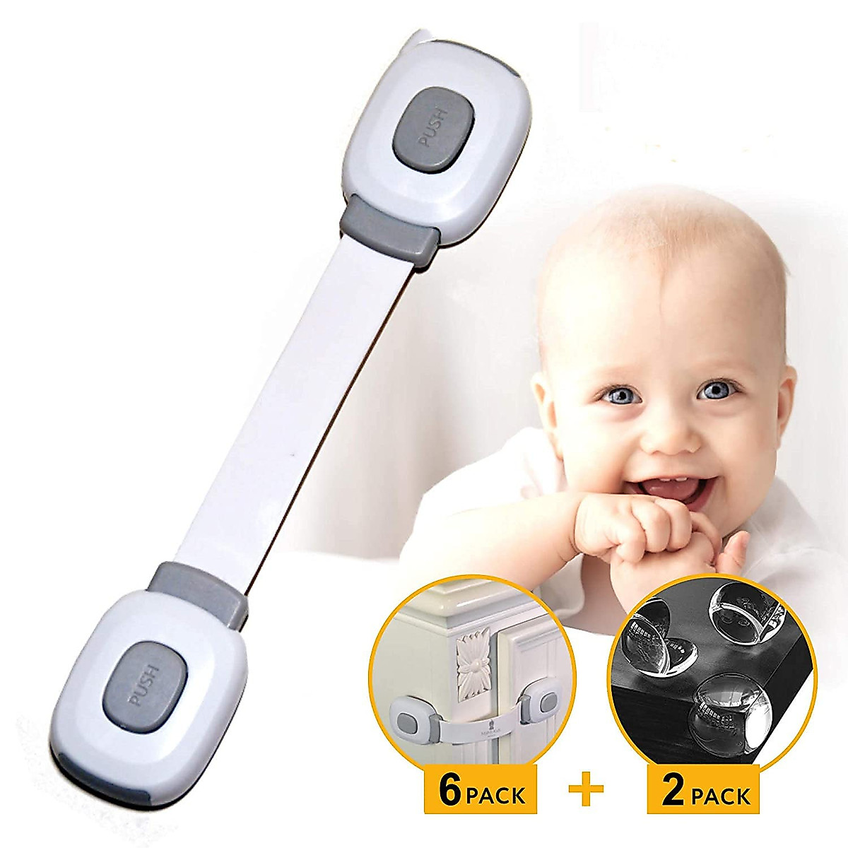 Baby Safety Cabinet Locks | Baby Proofing | Easy To Install | Cabinet Locks | Refrigerator Lock | Edge Protectors | Drawer Locks Child Safety | Door Locks for Kids | Door Latch (Locks and Corners)