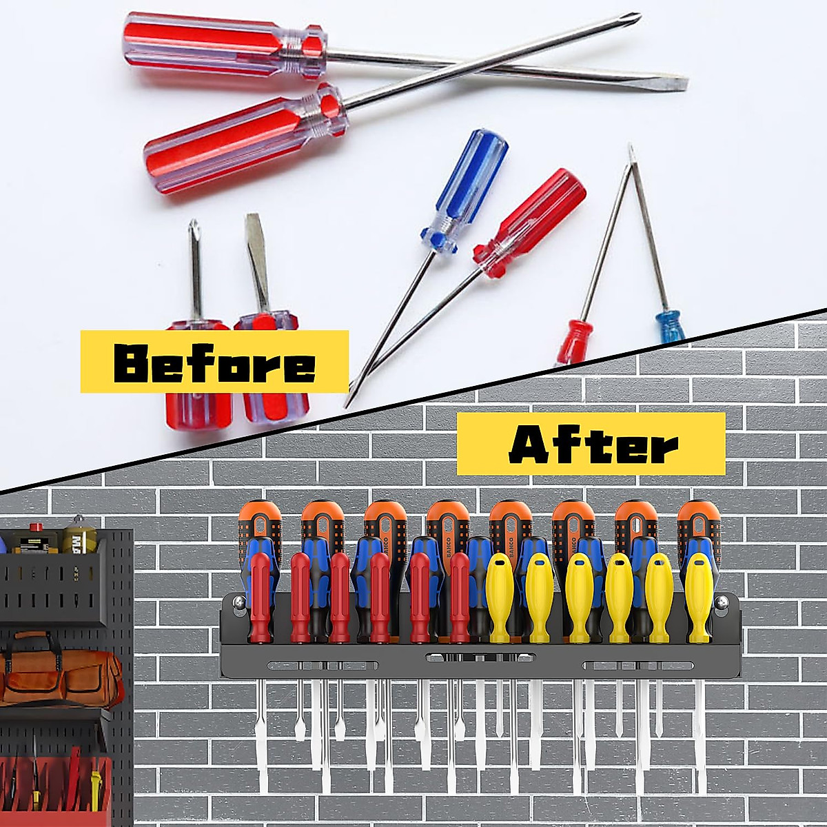 ValuXpro Screwdriver Organizer Wall Mount, Screwdriver Holder Storage Rack Tool for Workshop, Shed, Garage, Home, Stores up to 32 Screwdrivers or Small Tools