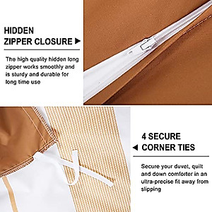 PHF Washed Soft Duvet Cover Set King Size, 3PCS Stylish Stripe Comforter Cover Set, Ultra Soft Comfy Durable Farmhouse Duvet Cover with Pillow Shams Bedding Collection, 104" x 90", Brick Red & White