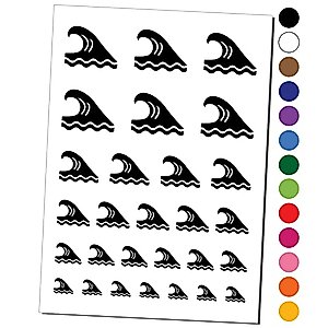 Ocean Surf Wave Beach Temporary Tattoo Water Resistant Fake Body Art Set Collection - Black (One Sheet)