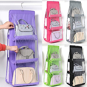 Mistshopy 6 Pocket Hanging Purse Handbag Tote Bag Organizer Storage Bag Foldable Closet Rack Bag Hanger (Grey)