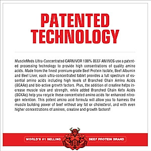 MuscleMeds Carnivor Beef Aminos, Beef Protein Isolate, Beef Liver, Beef Albumin, Creatine, BCAAs for Recovery and Muscle Growth, 300 Tablets