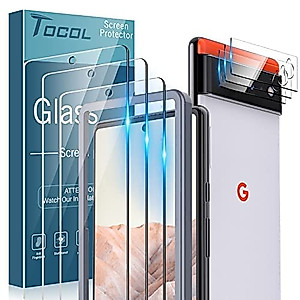 TOCOL [3+3 Pack Compatible with Google Pixel 6 5G 6.4''- 3 Pack Tempered Glass Screen Protector & 3 Pack Glass Camera Lens Protector, Case Friendly, Anti-Scratch [Alignment Tool] [Fingerprint Unlock]