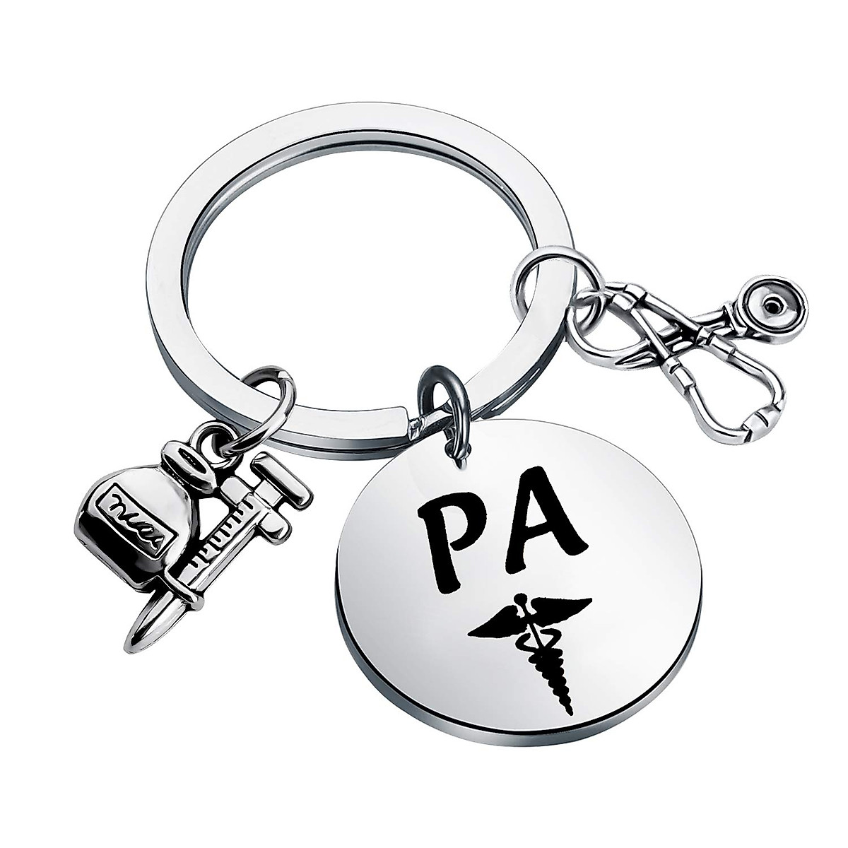 FUSTMW Physicians Assistant Gift PA Caduceus Keychain Stethoscope Charm Physician Assistant Key Ring Gifts for Doctor Nurse Medical School Graduation Gift (silver)